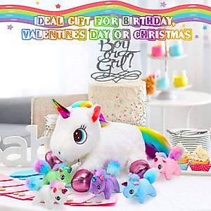 Sumind Rainbow Unicorn Mommy Stuffed Animal with 5 Cute Baby Unicorns in Her Tummy Plush Toy for Mama Girls Baby Toddler Kids 3 4 5 6 7 8+ YearChristmas Birthday Gifts(Adorable Style,White)