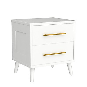Aiho Nightstand, Bedside Table with Metal Handles, Modern Wood Night Stand 2 Drawer Dresser for Bedroom, White Nightstand