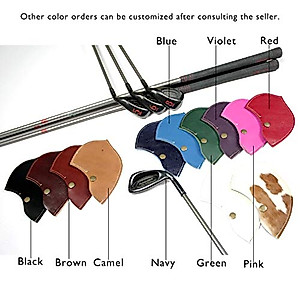 moriskorea Golf Club Head Cover (10pcs) Custom Initial Wedge Iron Protective Cowhide Full Grain Vegetable Leather Fit All Brands Titleist, Callaway, Ping, Taylormade, Cobra Etc. 1 Set. (Black)