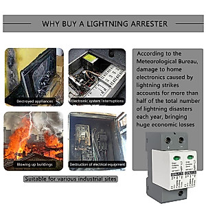 2P Surge Arrester Device, DC Protector Breaker Device 1000V DC Voltage PC Flame Retardant Shell Low Voltage Arrester 3.0KV Lightning Photovoltaic Charge Controller (2P 40KA)