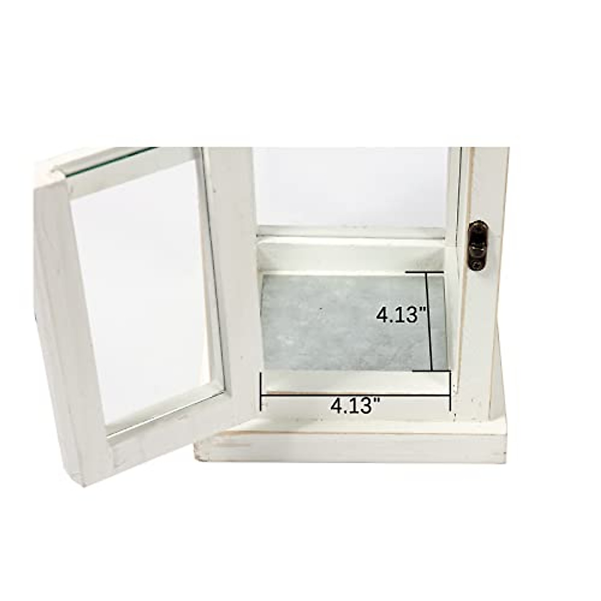 Rustic White Lantern Candle Holder 15In Tall, Hanging Farmhouse Wood Decorative Outdoor Lanterns for Wedding Decor, Hurricane Glass LED Fireplace Table Centerpiece Christmas, Style 1,