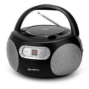 ByronStatics Portable CD Player Boombox with AM FM Radio, Top Loading CD, 1W RMS x 2 Stereo Speaker, Aux-in Jack, LCD Display, AC110-120V Operated Black