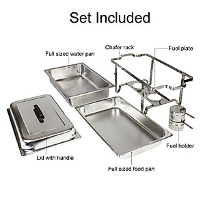 Thunder Group 8 Quart Oblong Stainless Steel Chafer Warmers Full Size Chafer includes 2 Free Chafing Fuel Gel Cans