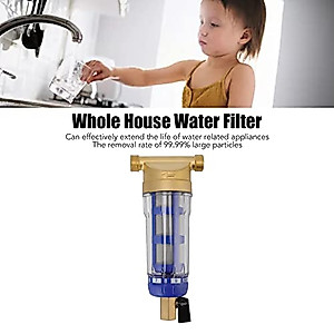 Oumefar Whole House Water Filter, Cyclonic Sedimentation Water Filter Durable Easy To Install G1/2in High Accuracy for Washer Kitchen