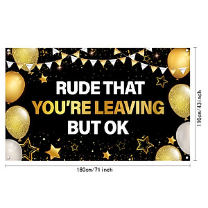 Rude That You're Leaving But OK Banner Farewell Goodbye Going Away Party Decorations Black Gold We Will Miss You Backdrop for Coworker Men Women Happy Retirement Party Supplies Favors