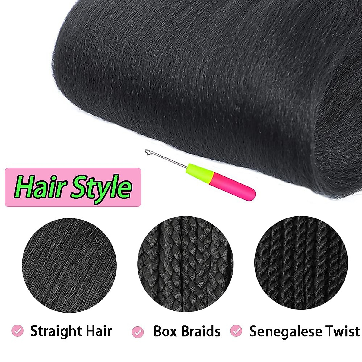 Braiding Hair Pre Stretched Braiding Hair Extensions 30 Inch 8 Packs Long Prestretched Crochet Braids Hair Hot Water Setting Premium Yaki Texture(1B#)