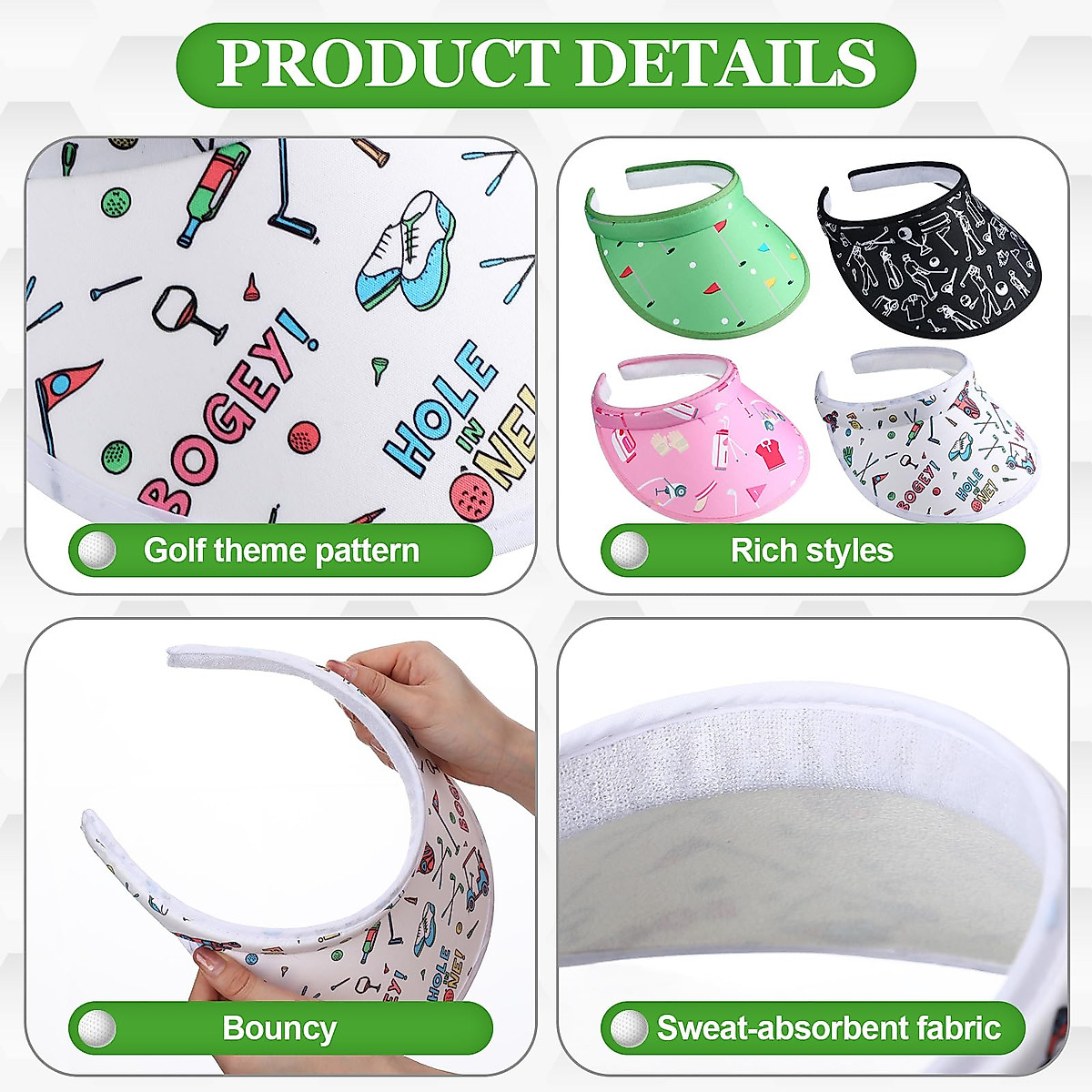 Cozypower 4 Pcs Golf Visor Hats Women Men Sun Protection Golf Visors Funny Outdoor Golf Hats Clip on Visors UV Protection Cap