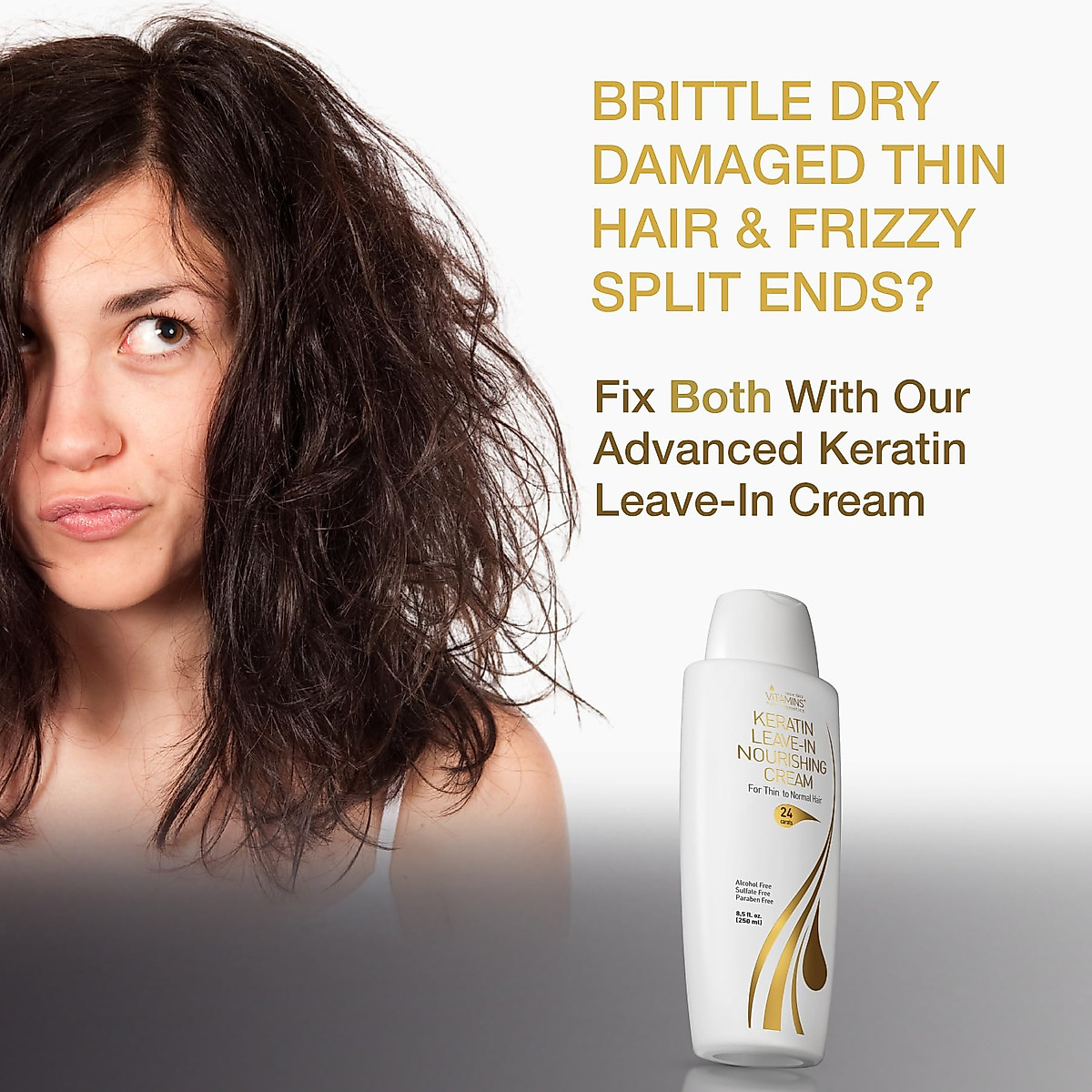 Vitamins Keratin Leave In Conditioner Moisturizer - Thin to Normal Hair Care Moisturizing Hydrating Detangler Cream for Dry Damaged Hair