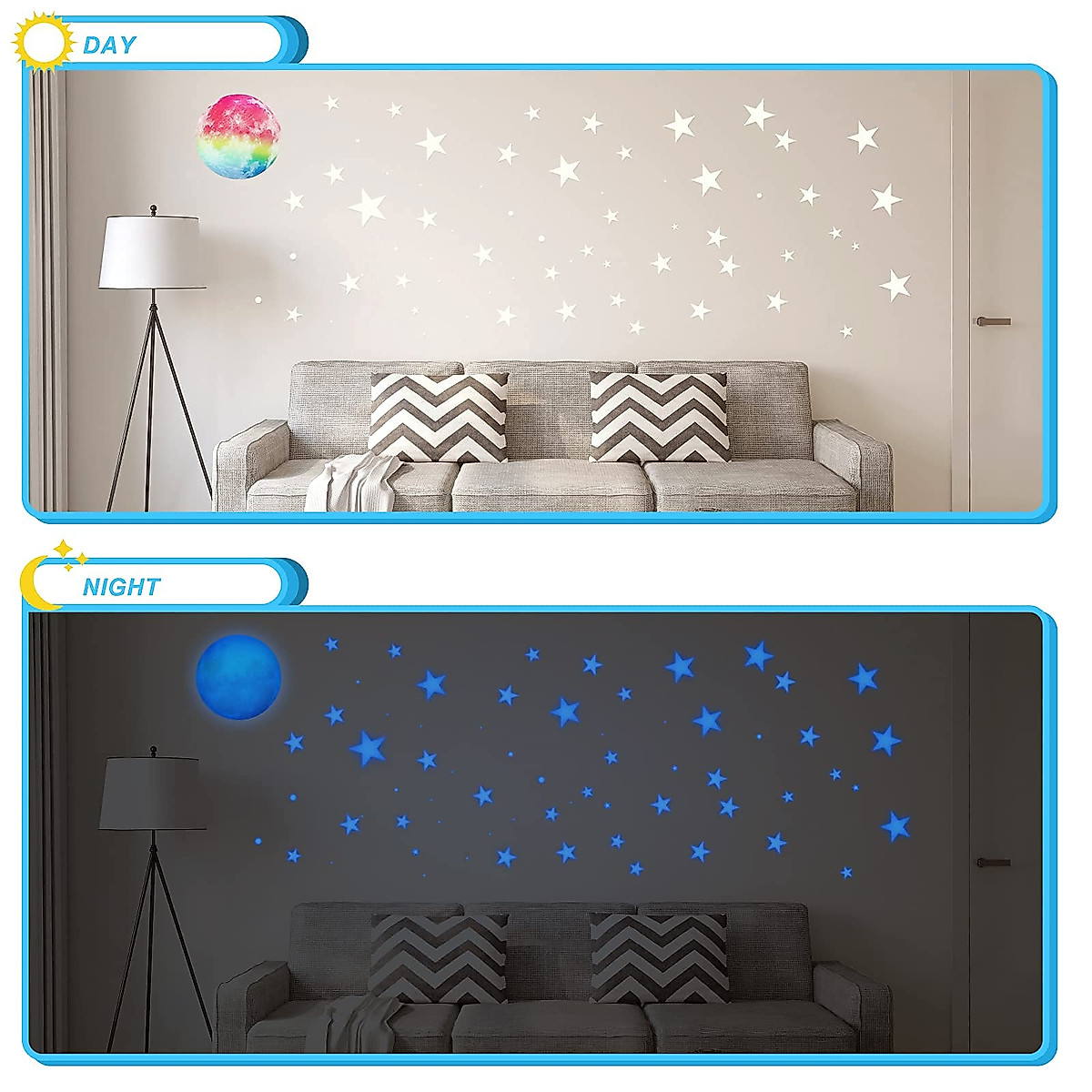 GWHOLE 1085 Pcs Glow in The Dark Stars Stickers Ceiling Wall Decals Moon Stickers for Kids Nursery Bedroom Home Decorations Kids Birthday Gift