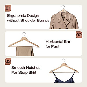 FairyHaus Wooden Hangers 20 Pack, Natural Wood Hangers with 360° Swivel Hook and Notches, Slim & Lightweight Hangers Wood for Clothes Coat Suit Jacket