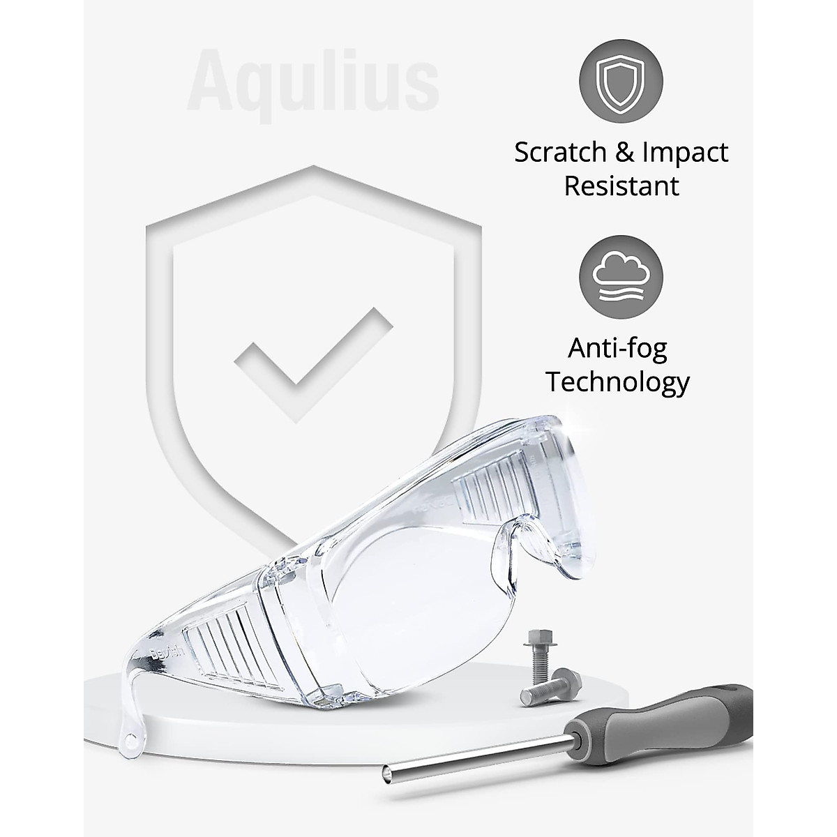 Aqulius 3 Bulk Pack Safety Glasses Over Eyeglasses (Anti-Fog & Scratch Resistant) Crystal Clear Eye Protection - OTG Safety Goggles
