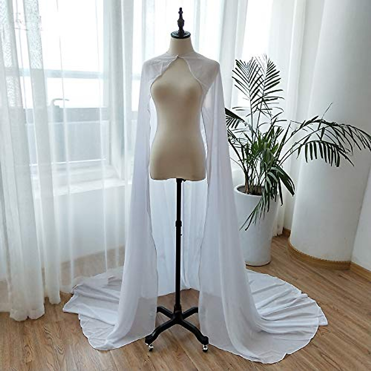 EllieHouse Long Chiffon Bridal Cape Wedding Veil Cloak For Bride White 3M