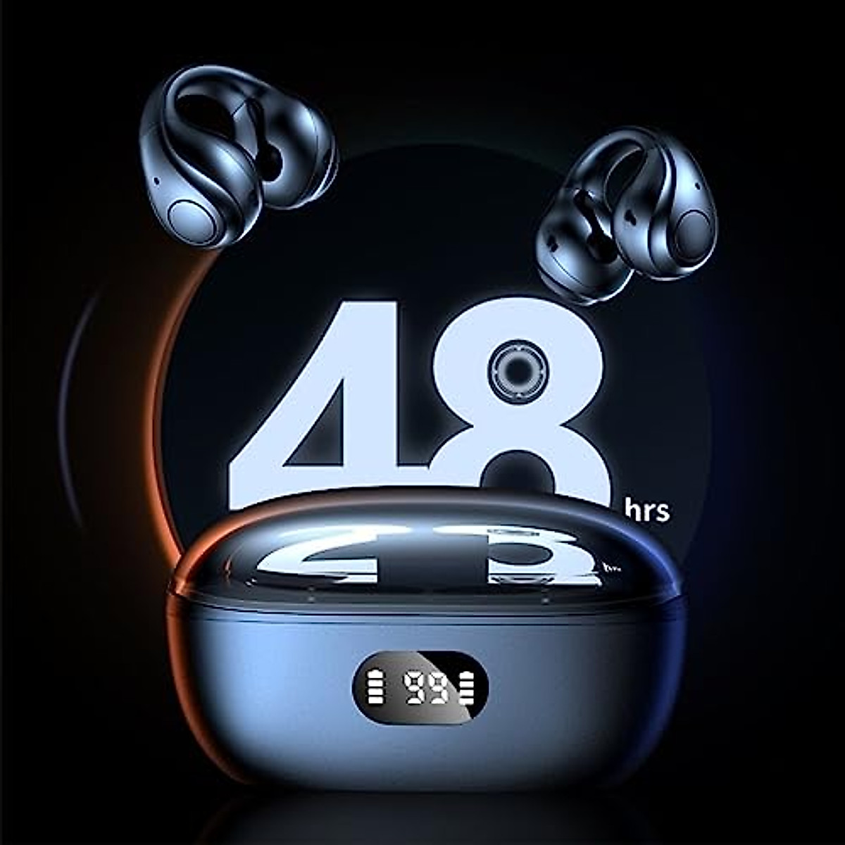 Open Ear Headphones Wireless Bluetooth 5.3，Noise Cancelling Earbuds，HiFi Stereo Headphones，Wireless Headphones, Ear Stereo Bass Headset with Earhooks LED Battery Display (Black)