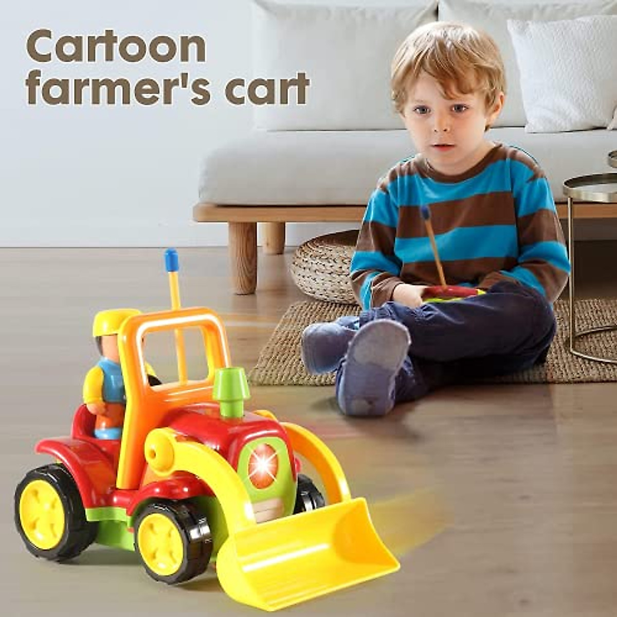 LOVE LIFE Cartoon RC Construction Car with Lights and Music Electric Radio Control Toy Remote Control Car for Babies Kids Toddlers Boys Girls