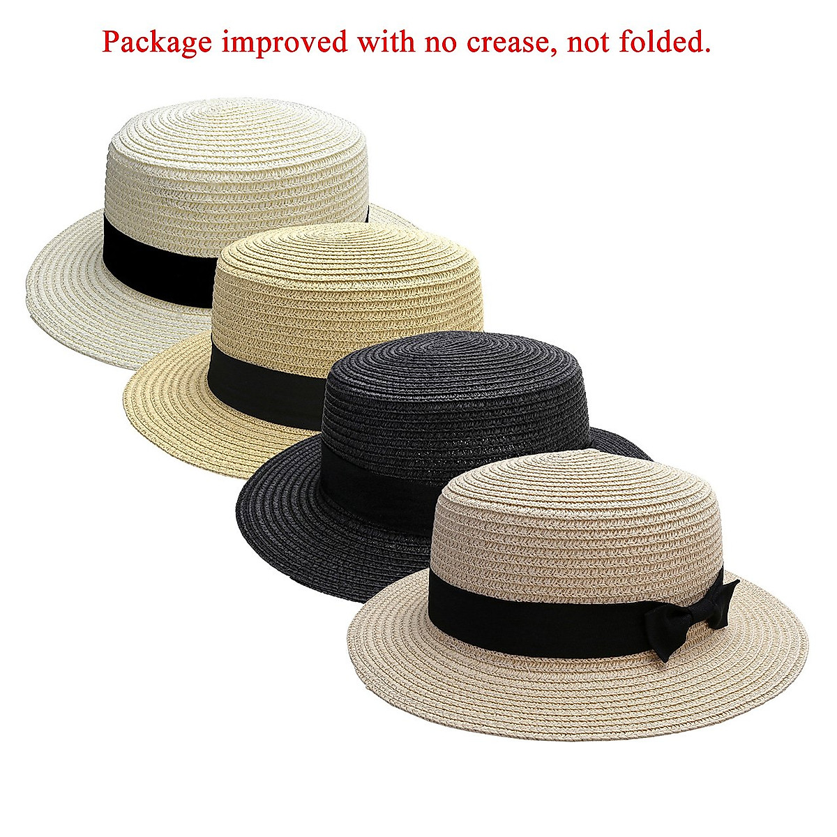 Ayliss Women Bowknot Straw Hat Summer Fedoras Boater Sun Hat,Light Khaki