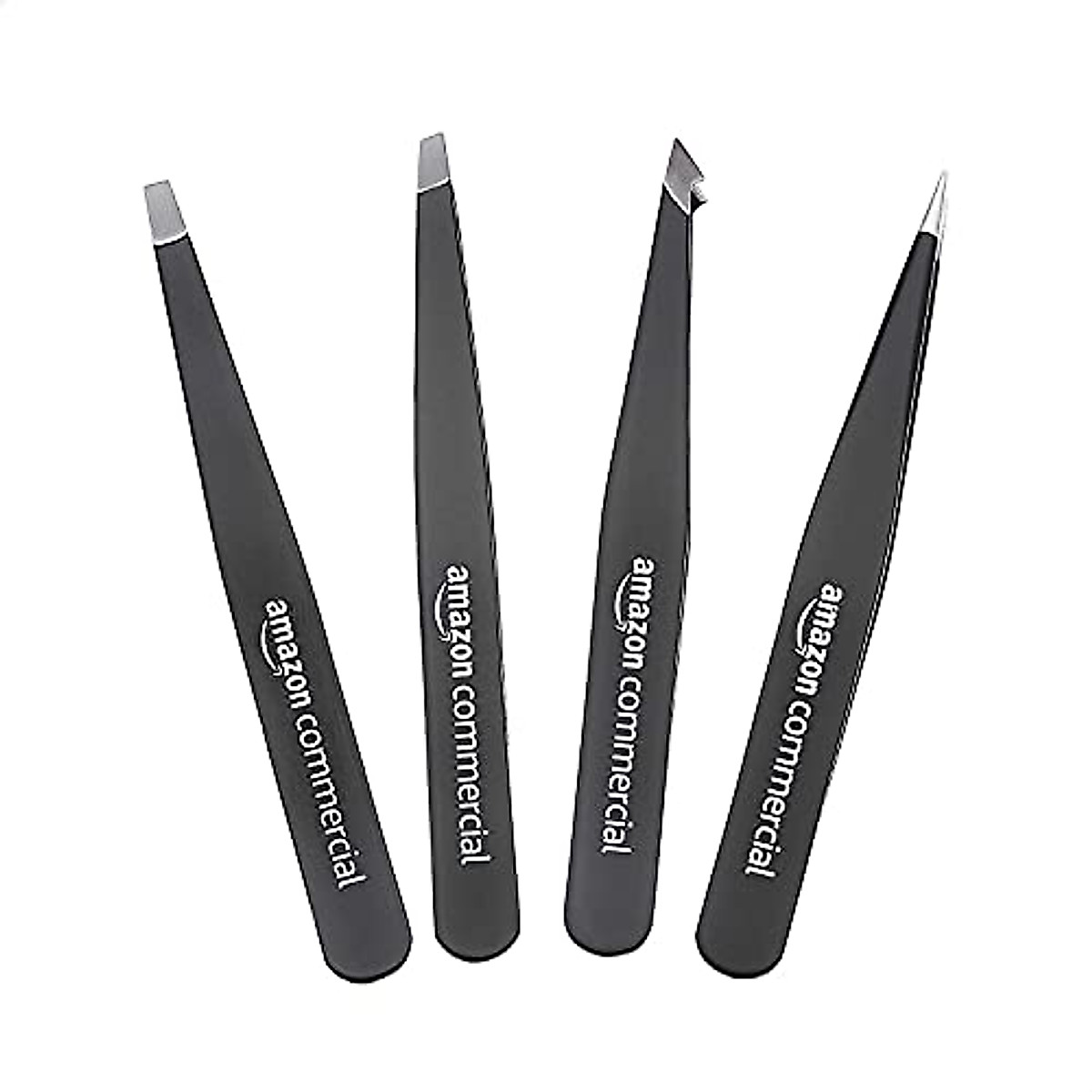 AmazonCommercial Eyebrow Tweezers, Stainless Steel Slant Tweezer Set and Pointed Hair Removal Tweezers, Precision Tweezers for Ingrown Hair, Eyebrows Plucking, 4-Pack