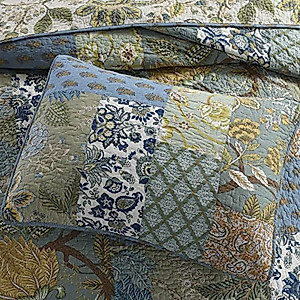 Yvooxny Quilt Set California King Bedspread Oversized Quilt Reversible Green Farmhouse Garden Coverlet Real Patchwork Quilt Set for All Seasons, Bohemian Floral Pattern, California King Size