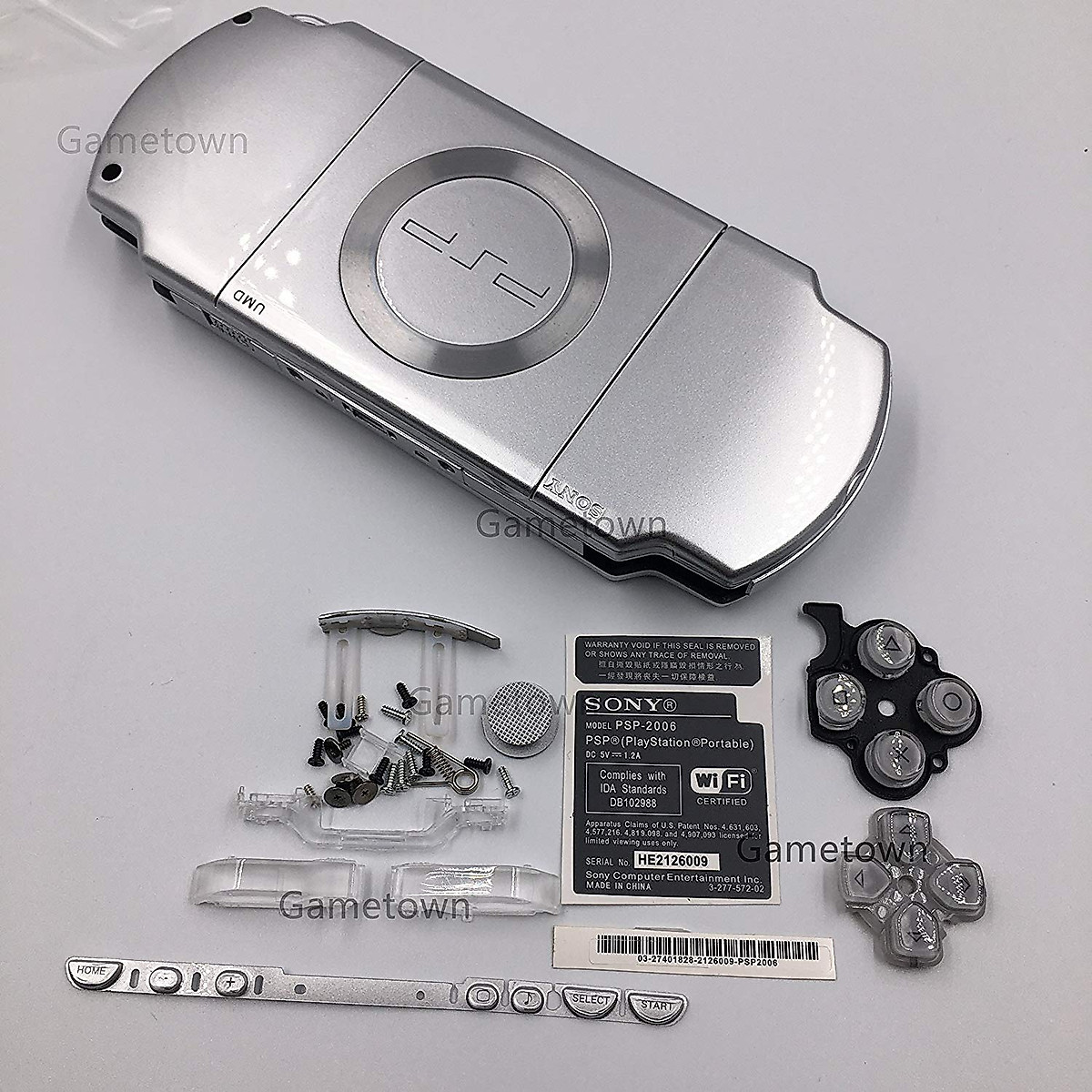 New Replacement Sony PSP 2000 Console Full Housing Shell Cover with Buttons Set -Silver.