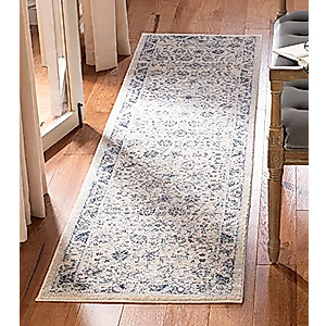 SAFAVIEH Charleston Collection Runner Rug - 2' x 12', Ivory & Blue, Oriental Distressed Design, Non-Shedding & Easy Care, Ideal for High Traffic Areas in Living Room, Bedroom (CHL413A)