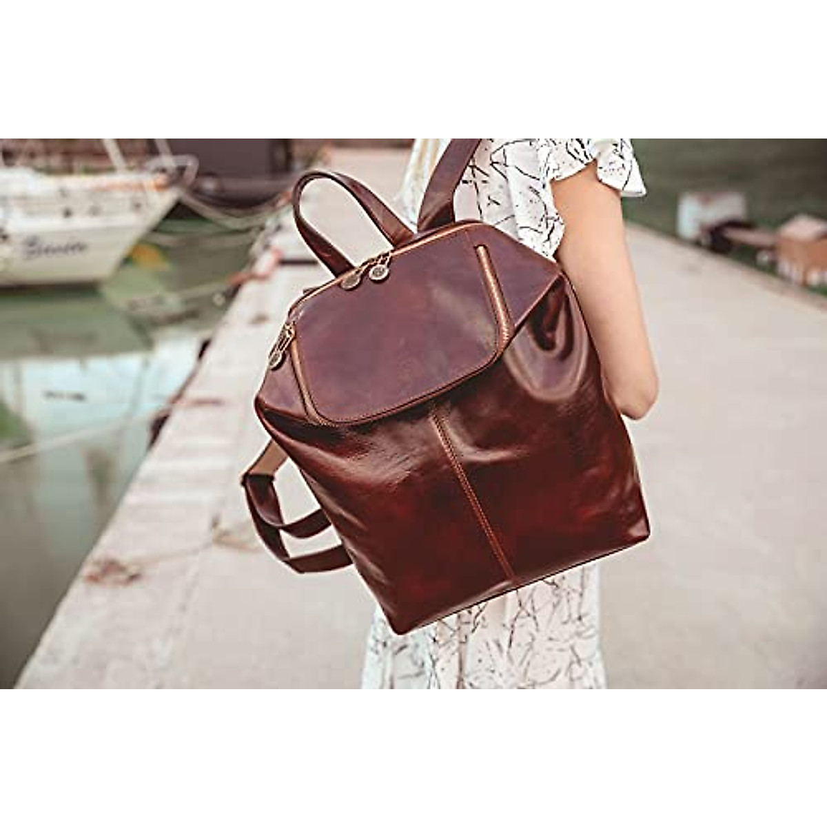 Time Resistance Leather Backpack Vintage Rucksack Business Backpack Unisex Bag Brown