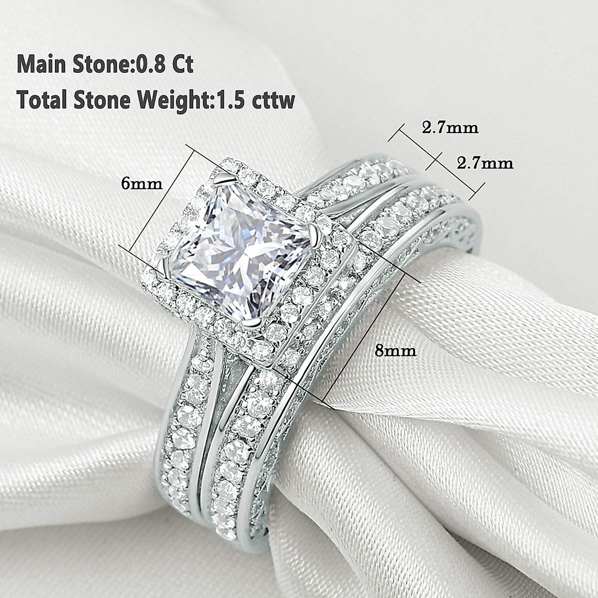 Newshe 1.5Ct Wedding Rings for Women Engagement Ring Set and 925 Sterling Silver Wedding Bands White Cz Size 7