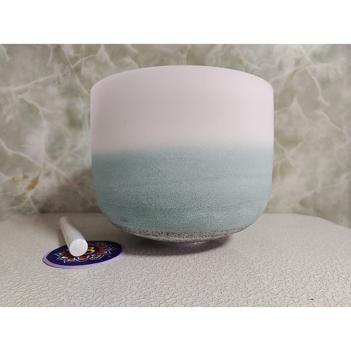 432Hz Morganite + Emerald +Obsidian Gemstone Fusion Crystal Singing Bowl C Root Chakra 14 inch with Free Suede Striker and O ring Rubber Mallet