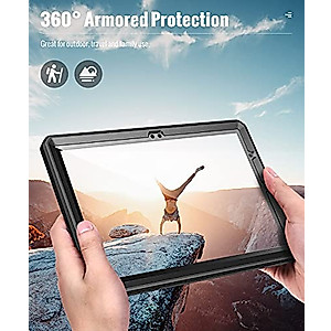 MoKo Case Fits All-New Kindle Fire HD 10 & 10 Plus Tablet (11th Generation, 2021 Release) 10.1", Full Body Rugged Hands-Free Viewing Stand Back Cover with Screen Protector, Black