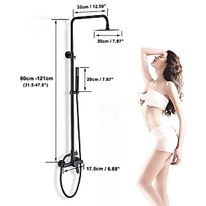 MOSSON Shower System Matte Black Outdoor Shower Faucet Set with 8" Rain Shower Head Handheld Sprayer Single Handle Stainless Steel Wall Mounted Shower Fixtures for Bathroom or Backyard
