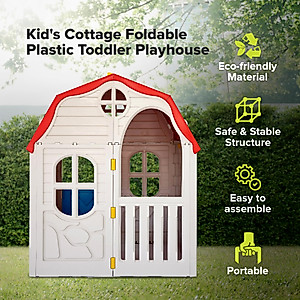Ram Quality Products Classic Real Feel Cottage Compact Foldable Plastic Toddler Roomy Outdoor Playhouse for Children Ages 2 Years Old and Up, White