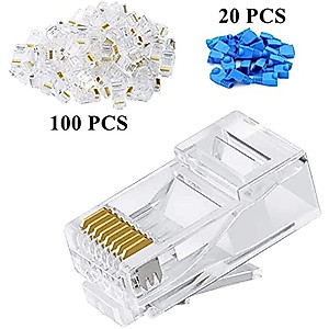 Gaobige rj45 Crimp Tool Kit, Cat5 Cat5e Crimping Tool with 100pcs rj45 Cat5 Connectors, 20pcs rj45 Cat5 Cat6 Connector Covers, Cable Tester, Network Wire Stripper