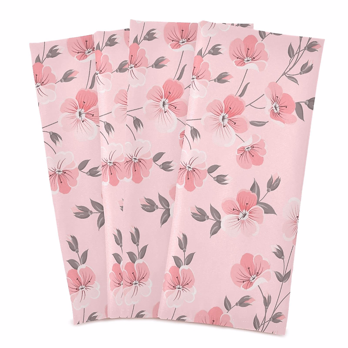 MNSRUU Kitchen Towels Dishcloths Sets 4Pcs with Hanging Loop, Floral Cherry Blossoms and Branches Pink Absorbent Kitchen Décor Cleaning Hand Towel Tea Towels for Farmhouse Kitchen Dishes Tea Home