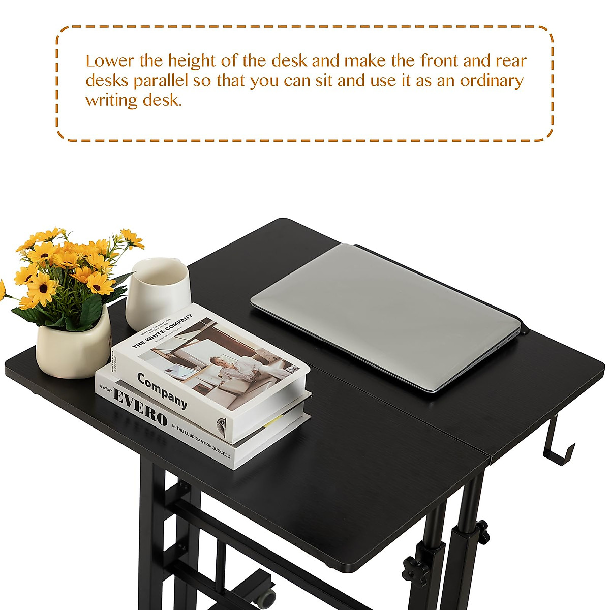 SIDUCAL Mobile Stand Up Desk, Adjustable Laptop Desk with Wheels Home Office Workstation, Rolling Desk Laptop Cart for Standing or Sitting, Black