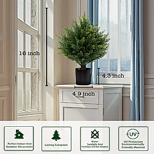 Kissilk Artificial Cedar Topiary Artificial Cedar Tree Artificial Cedar Shrub UV-Proof Leaves Bushes Potted Plants for Home Office Outdoor and Indoor Decor- 16 Inch (16)