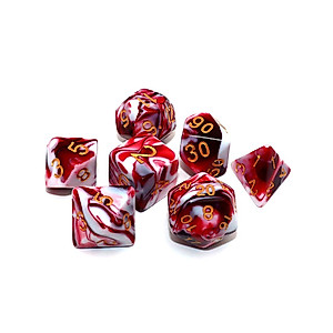 CREEBUY DND Dice Set Red Mix White Dice for Dungeon and Dragons D&D MTG 7-Die RPG Polyhedral Dice