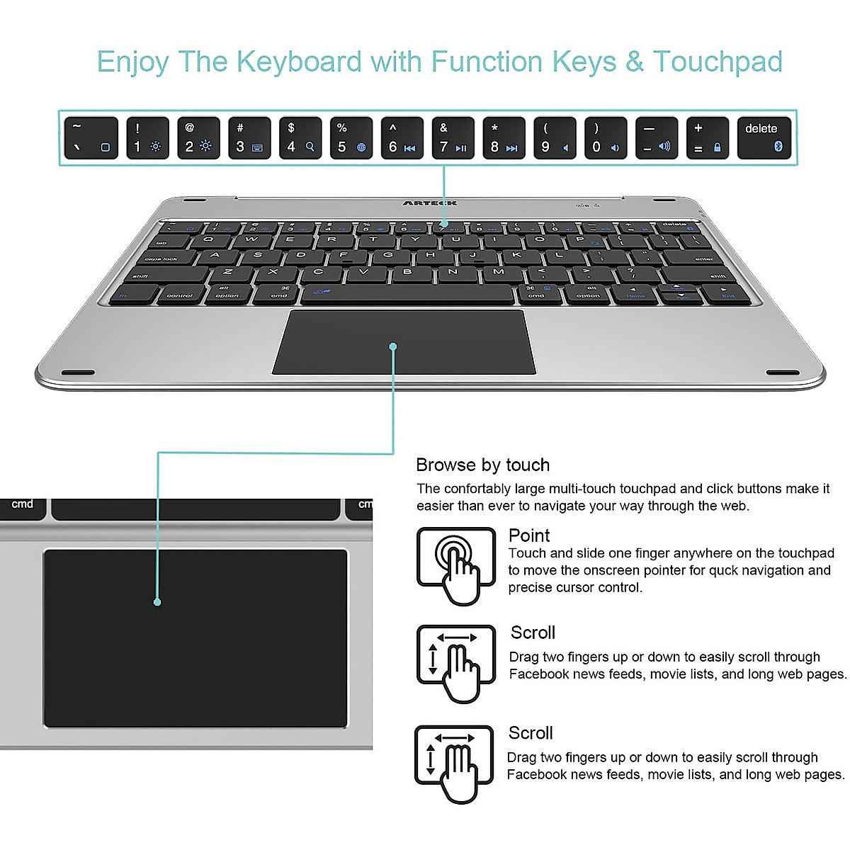 Keyboard Case with Trackpad, Arteck Bluetooth Keyboard with Folio Full Protection Case and Touch Pad for Apple 10.9-inch iPad 10 Generation (2022) with 130 Degree Swivel Rotating