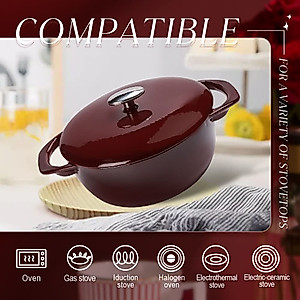 M-COOKER 3.5 QT Enameled Cast Iron Covered Dutch Oven, Non-Stick Round Enamel Dutch Oven with Dual Handle, Great Gifts for Family (Wine Red)