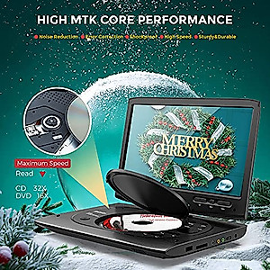 MYDASH 12.5" Portable DVD Player, Car DVD Player for Kids with 10.5" HD Swivel Screen, 5 Hrs Rechargeable Battery, Support CD/DVD/SD Card/USB, Car Headrest Mount Case, Car Charger, Region Free, Black