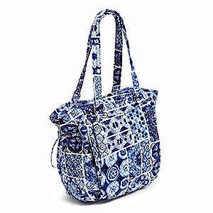 Vera Bradley Women's Cotton Glenna Satchel Purse, Island Tile Blue - Recycled Cotton, One Size