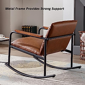 DUOMAY Modern Accent Rocking Chair Set of 2, Mid Century Upholstered Glider Rocker Armchair with Metal Base PU Leather Nursery Glider Chair with Wooden Grips for Living Room Bedroom, Brown