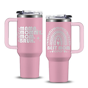 NIAXAUYT Gifts for Mom, Best Mom Ever Tumbler 40oz with Handle and Straw, Mama/Mom Gifts From Daughter Son, Mom Birthday Gifts, Mothers Day Presents Ideas, Christmas Gifts for Best Mom Ever Mug, Pink