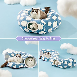 Lesure Cat Tunnel Bed for Indoor Cats - Cute Cat Donut Tunnel with Washable Circle Cushion, Round Pet Play Tunnel Toy for Kitten/Puppy/Rabbit,Blue