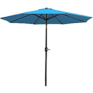 Sunnydaze 9-Foot Patio Umbrella - Push-Button Tilt and Crank Handle - Aluminum Pole and Polyester Shade Canopy - Turquoise