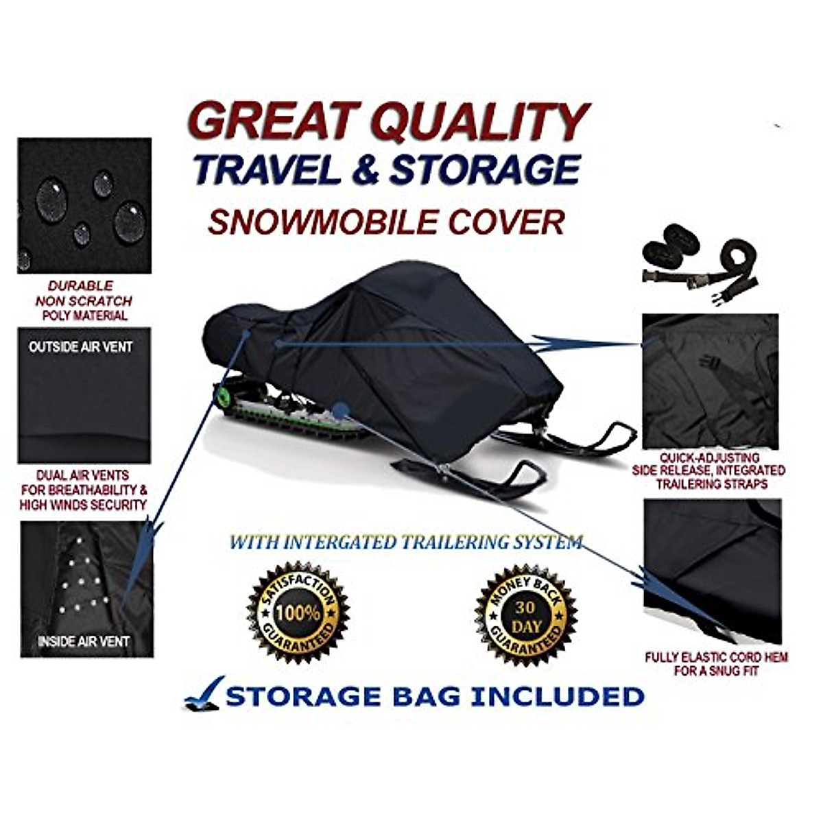 300D Snowmobile Travel and Storage Cover Compatible for 1992-1994 Polaris Indy Lite Sleds. Slush and Mud Protection