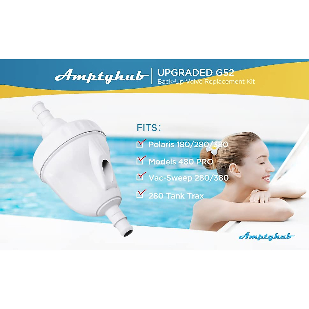 Amptyhub Upgraded G52 Backup Valve Replacement Kit for Polaris Pool Cleaner, Compatible with Polaris 180,280,380,480,3900 Pool Cleaner, The Valve Body has Been Reinforced, Longer Life Than Zodiac G52