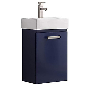 LUCA Kitchen & Bath LC17XBP Brielle 16.5” Single Sink Bathroom Vanity Porcelain Countertop-Freestanding or Wall Mounted, Midnight Blue