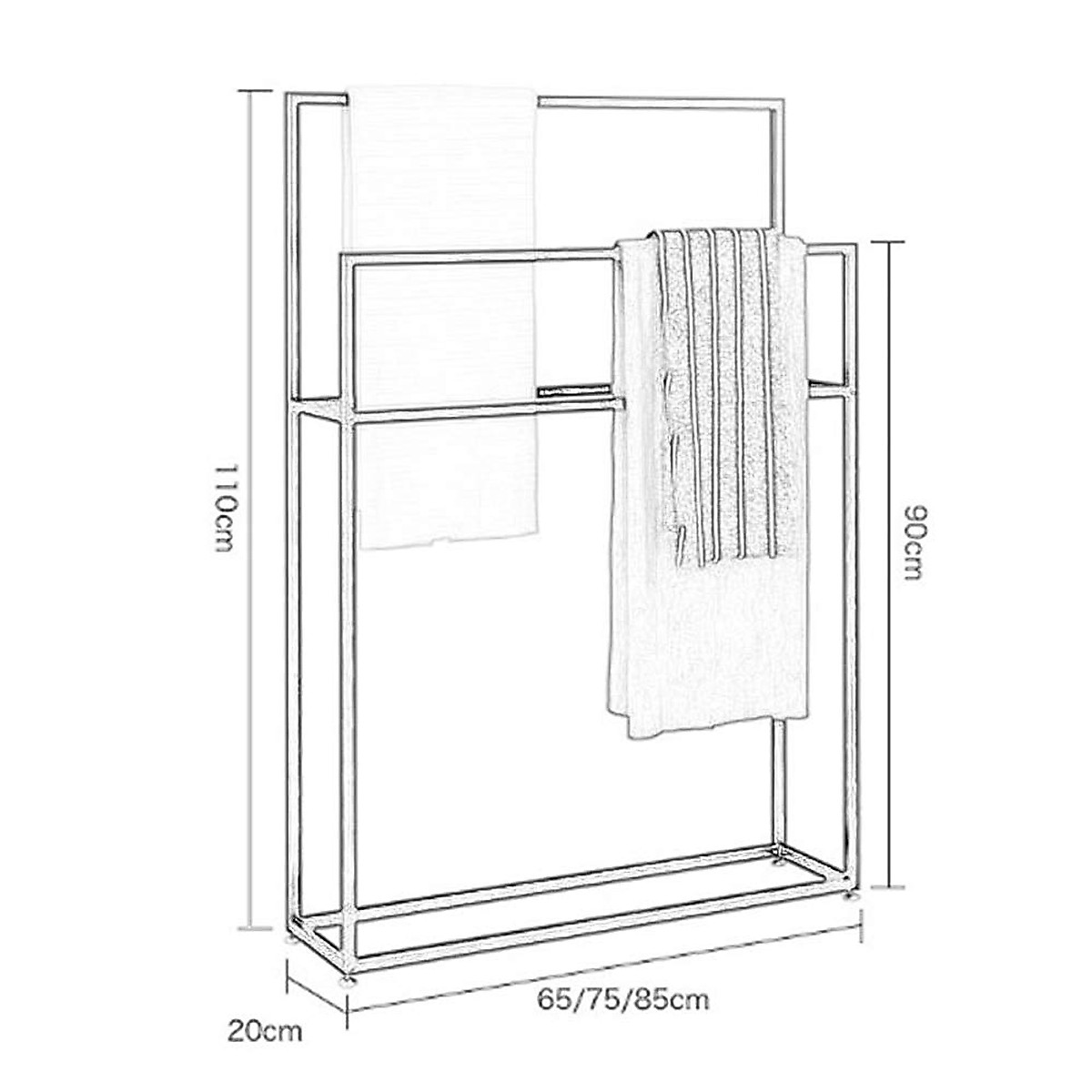 Wing Metal Free Standing Towel Rack, Large Towel Holder Stand for Bathroom, Kitchen, Washroom, Heavy Duty, Sturdy and Rust-Resistant,Gold,85×20×110cm(L×W×H)