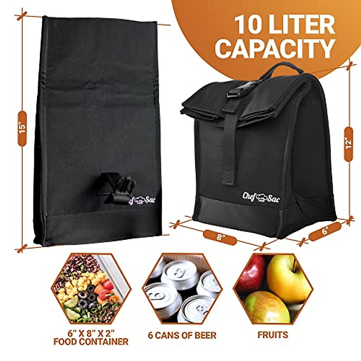 Insulated Lunch Bag | Adult Lunch Bag | Reusable Lunch Bags | Thermal Lunch Bag | Lunch Bag with Strap | Lunch Bag for Men | Women Lunch Bags for Work | Lunch Bags for Women (Black)