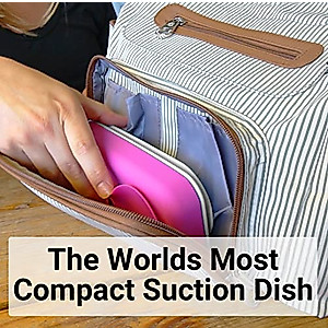 Suction-Go-Bowl® Dip-It Edition The World's Most Compact Toddler Suction Dish. 100% Food Grade Silicone. Transforms into Food Container. (Grey and Blue)