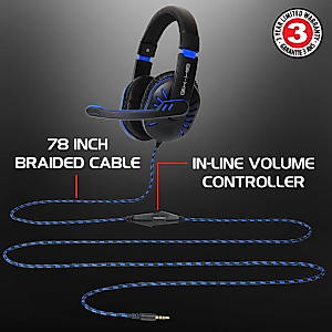 ENHANCE GX-H5 Gaming Headset with Microphone - Universal Gaming Headset for PS4, PS5, Xbox, PC, Switch with Adjustable Headband, Volume Controller, USB Sound-Isolating Earcups, Splitter Cable (Blue)