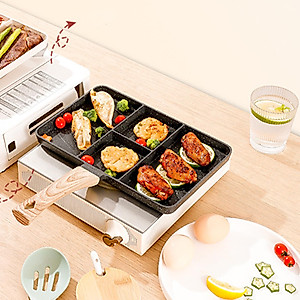 Divided Grill Pan, Aluminum Nonstick Divided Stove Top Grill Pan 4 Section Breakfast Pan with Divider for Indoor Cooking Divided Frying Pan Breakfast Grilling Pan for Frying Eggs Steak(Black)